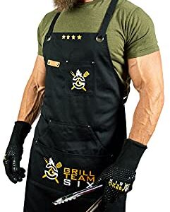 GRILL TEAM SIX BBQ Aprons for Men Ultra Tough Elite Chef Apron with 5 Pocket Design - Perfect Grilling Gifts for Men and Dads