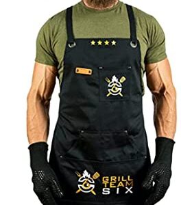 GRILL TEAM SIX BBQ Aprons for Men Ultra Tough Elite Chef Apron with 5 Pocket Design - Perfect Grilling Gifts for Men and Dads