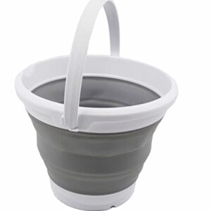 SAMMART 5.5L (1.4 Gallon) Collapsible Plastic Bucket - Foldable Round Tub - Portable Fishing Water Pail - Space Saving Outdoor Waterpot. (White/Grey, 1)