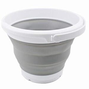 SAMMART 5.5L (1.4 Gallon) Collapsible Plastic Bucket - Foldable Round Tub - Portable Fishing Water Pail - Space Saving Outdoor Waterpot. (White/Grey, 1)