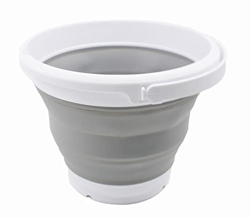 SAMMART 5.5L (1.4 Gallon) Collapsible Plastic Bucket - Foldable Round Tub - Portable Fishing Water Pail - Space Saving Outdoor Waterpot. (White/Grey, 1)