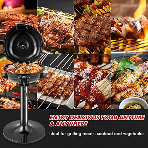 HAPPYGRILL 1600W Outdoor Electric Grill BBQ Grill for 15-Serving, Electric Barbecue Grill for Indoor & Outdoor Use, Portable Stand BBQ Grill for Patio Balcony Kitchen Garden