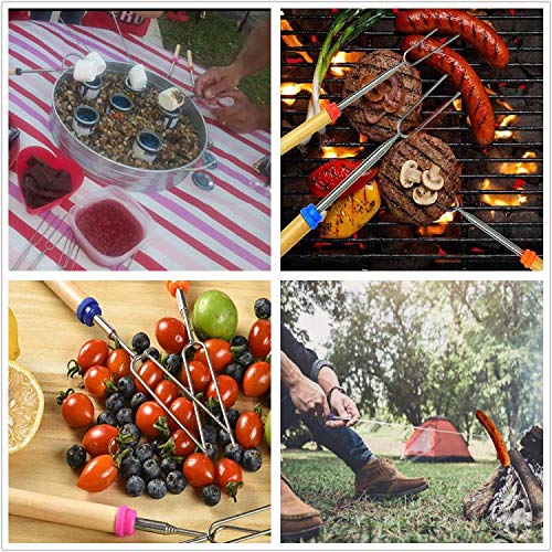 Marshmallow Roasting Sticks 32 inch 4 Pcs Telescoping Stainless Steel Smores Skewers Hot Dog Forks BBQ Camping Cookware Campfire Grill Cooking Tools