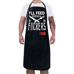 2-Pack Funny Balck Waterproof Aprons for Men Women With Pockets - Grilling Gifts for Dad, Husband, Fathers, Son, Boyfriend - Kitchen Bbq Chef Cooking Apron