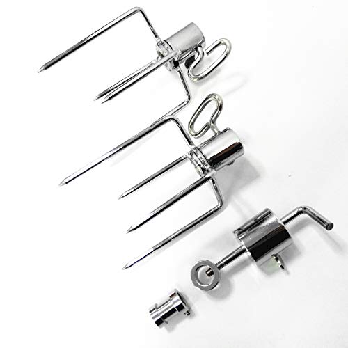 BBQSTAR Universal BBQ Grill Rotisserie Spit Meat Forks Replacement 4-Prong-Fits 5/16" Square 3/8" Hexagon 7/16" Round Spit Rods with Bushing and Counter-weight