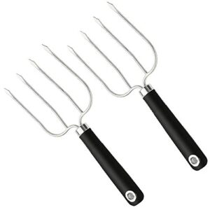 turkey and poultry lifter fork, set of 2 stainless steel cooking roasting carving meat forks tools heat-resistant for bbq barbecue grilling smoking transport turning