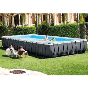 Intex 26377EH 32ft x 16ft x 52in Ultra XTR Frame Above Ground Rectangular Swimming Pool Set with 2 Inflatable Recliner Lounge Chairs and Cooler Float