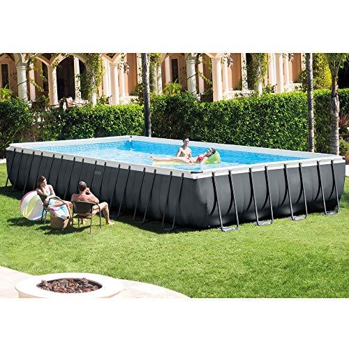 Intex 26377EH 32ft x 16ft x 52in Ultra XTR Frame Above Ground Rectangular Swimming Pool Set with 2 Inflatable Recliner Lounge Chairs and Cooler Float