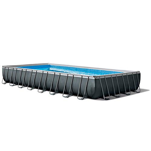 Intex 26377EH 32ft x 16ft x 52in Ultra XTR Frame Above Ground Rectangular Swimming Pool Set with 2 Inflatable Recliner Lounge Chairs and Cooler Float