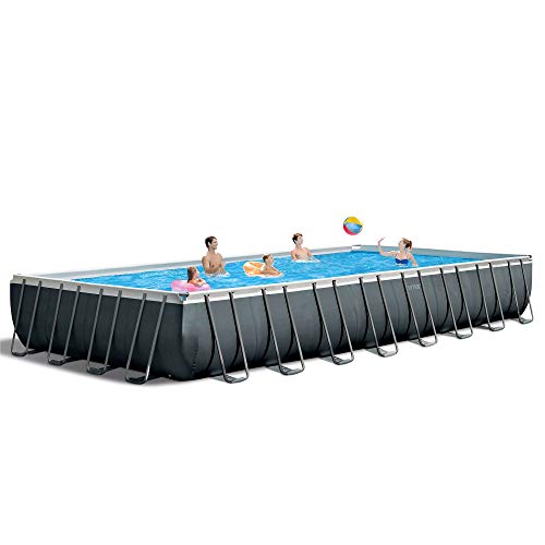 Intex 26377EH 32ft x 16ft x 52in Ultra XTR Frame Above Ground Rectangular Swimming Pool Set with 2 Inflatable Recliner Lounge Chairs and Cooler Float