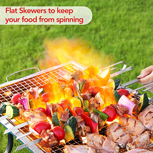 BearMoo Kabob Skewers 17" Stainless Steel BBQ Barbecue Skewers 7/20" Flat Metal Grilling Skewers Set, Reusable BBQ Sticks (Set of 12 +1 X Handy Storage)