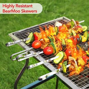 BearMoo Kabob Skewers 17" Stainless Steel BBQ Barbecue Skewers 7/20" Flat Metal Grilling Skewers Set, Reusable BBQ Sticks (Set of 12 +1 X Handy Storage)