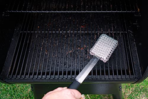 BBQ Dragon Chainmail Grill Brush and Scraper - Stainless Steel Grill Cleaning Brush - Heavy Duty and Bristle Free Grill Cleaner, Grill Scraper - Safe for Porcelain - Perfect Grill Accessories Gift