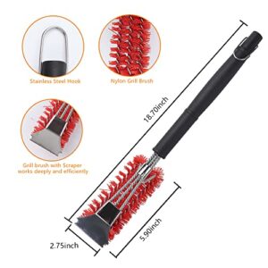 XSUPER Nylon Grill Brush, 3 in 1 Grill Brush & Scraper, Best Nylon Bristle Brushes, 18" Barbecue Cleaning Brush for a Cool Grill, Scraper for Grill Cooking Grates,Universal Fit BBQ Grill Accessories