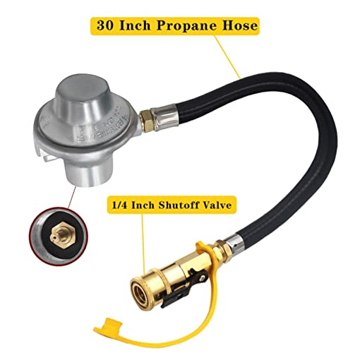 MCAMPAS Low Pressure 1LB Propane Tank Gas Regulator Valve with 1/4 Quick Connect Shut Off Valve for Outdoor Camper Grill Stove, Heater, Fireplace, Fire Pit