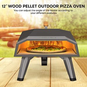 Ecowell EPO12L Outdoor Wood Fired-12 Outside, Pellet Oven with Pizza Stone/Peel/Cutter, Infrared Thermometer and Portable Cover, Black