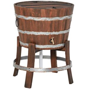 outsunny 13 gallons retro style wooden cooler ice bucket with support frame, foldable flip cover, and drain faucet