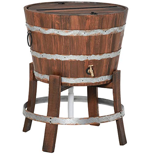 Outsunny 13 Gallons Retro Style Wooden Cooler Ice Bucket with Support Frame, Foldable Flip Cover, and Drain Faucet