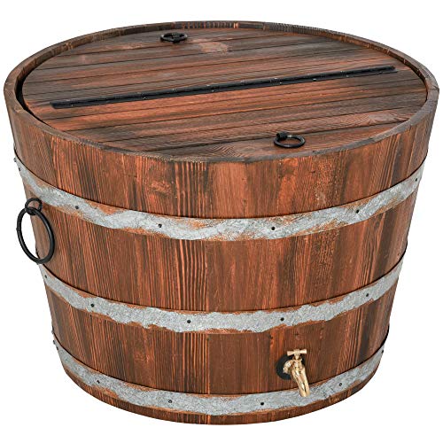 Outsunny 13 Gallons Retro Style Wooden Cooler Ice Bucket with Support Frame, Foldable Flip Cover, and Drain Faucet