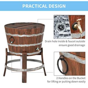 Outsunny 13 Gallons Retro Style Wooden Cooler Ice Bucket with Support Frame, Foldable Flip Cover, and Drain Faucet