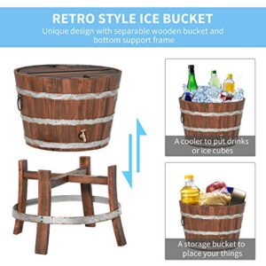 Outsunny 13 Gallons Retro Style Wooden Cooler Ice Bucket with Support Frame, Foldable Flip Cover, and Drain Faucet