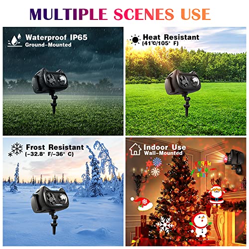 Christmas Projector Lights Outdoor Upgrade 2-in-1 72 HD Effects 3D Ocean Wave Holiday Snowflake Projector Lights Waterproof IP65 Projection Light with Remote Timer for Halloween Xmas Party Decorations