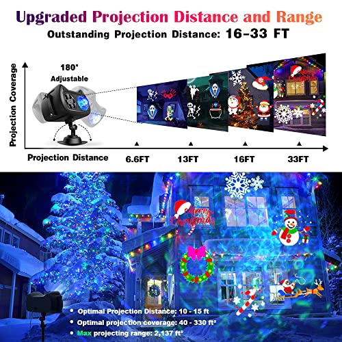 Christmas Projector Lights Outdoor Upgrade 2-in-1 72 HD Effects 3D Ocean Wave Holiday Snowflake Projector Lights Waterproof IP65 Projection Light with Remote Timer for Halloween Xmas Party Decorations