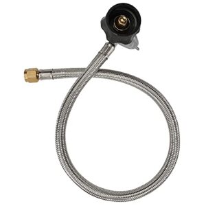 IGT Gas Regulator | 2 feet Stainless Steel Braided Hose Propane Regulator (70000 BTU) for Barbecue Grill, Camping Stove, Patio Heater, Fish Cooker & Other Small Gas Appliances, 2 ft, QCC-1, LPG, Blue