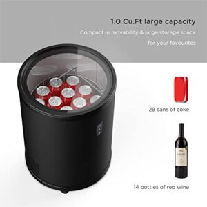 ADT 110V Indoor Outdoor Barrel Party Cooler Fridge 32 quart Single Zone Refrigerated Beverage Cooler With Wheels Suit for Ball Games Bars Party Travel