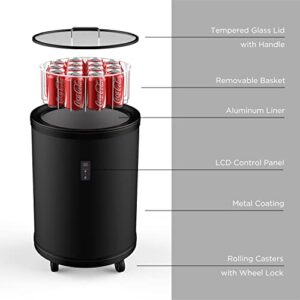 ADT 110V Indoor Outdoor Barrel Party Cooler Fridge 32 quart Single Zone Refrigerated Beverage Cooler With Wheels Suit for Ball Games Bars Party Travel