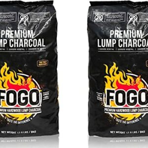 FOGO Premium Hardwood Lump Charcoal, Natural, Medium and Small Sized Lump Charcoal for Grilling and Smoking, Restaurant Quality, 17.6 Pound Bag, 2-Pack