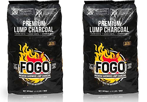 FOGO Premium Hardwood Lump Charcoal, Natural, Medium and Small Sized Lump Charcoal for Grilling and Smoking, Restaurant Quality, 17.6 Pound Bag, 2-Pack