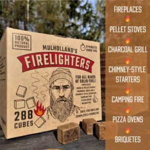 Natural Fire Starter Squares for Fireplace, Wood Stove, Charcoal, BBQ Grill, Campfires, Fire Pit, Logs – Box of 288 Eco Fire Lighter Cubes!