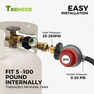 POL 0-20PSI Propane Regulator Valve, TEENGSE High Pressure Adjustable POL LP Tank Service Valve, 1/4inch NPT&3/8inch Flare Male Fitting, 5/16inch&1/4inch Hose Barb Connector for Generators, Burners