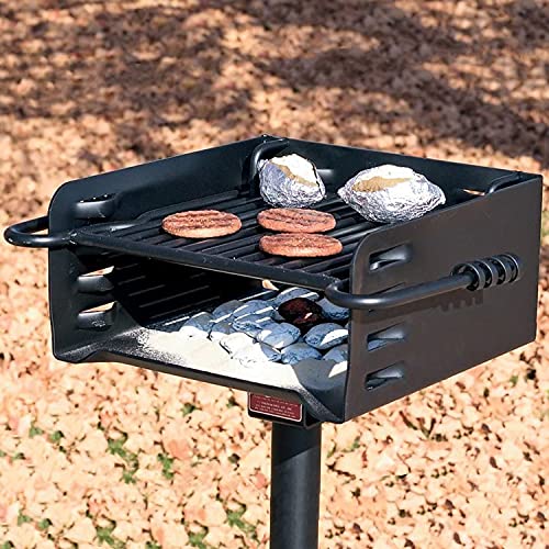 Pilot Rock H-16 B6X2 Park Style Heavy Duty Steel Outdoor BBQ Charcoal Grill with Cooking Grate & 360 Degree Swivel Post for Camping or Backyard, Black