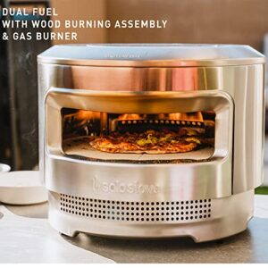 Solo Stove Pi Pizza Oven, Wood & Gas Burner | Incl. Stainless Steel Outdoor Pizza Maker, Wood Burning Assembly, Gas Burner, Cordierite Pizza Stone (13 mm thick), H: 15.125 in x Dia: 20.5 in, 30.5 lbs