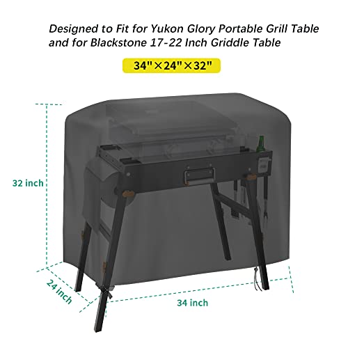 Andacar Griddle Cover for Yukon Glory Portable Grill Table, Outdoor 22 inch 17 inch Griddle Table Cover Waterproof Grill Stand Cover BBQ Grilling Cover Black - 34x24x32Inch