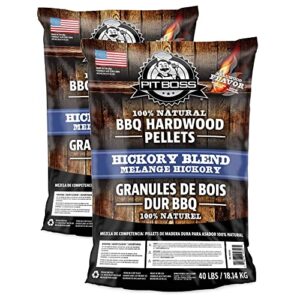 pit boss 55436 all natural 40 pound package bbq wood pellets for pellet grill, smoking, grilling meat, and roasting, hickory (2 pack)