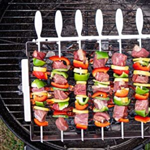 BBQ Dragon Domino Style Shish Kabob Skewers & Rack Set - Stainless Steel BBQ Skewers - Foldable Grill Rack with 6x14” Metal Skewers for Grilling -Flat Kabobs Skewers for Meat, Shrimp, Chicken, Veggie