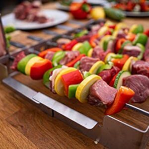 BBQ Dragon Domino Style Shish Kabob Skewers & Rack Set - Stainless Steel BBQ Skewers - Foldable Grill Rack with 6x14” Metal Skewers for Grilling -Flat Kabobs Skewers for Meat, Shrimp, Chicken, Veggie