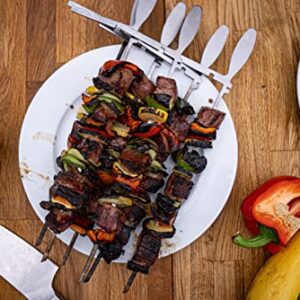 BBQ Dragon Domino Style Shish Kabob Skewers & Rack Set - Stainless Steel BBQ Skewers - Foldable Grill Rack with 6x14” Metal Skewers for Grilling -Flat Kabobs Skewers for Meat, Shrimp, Chicken, Veggie