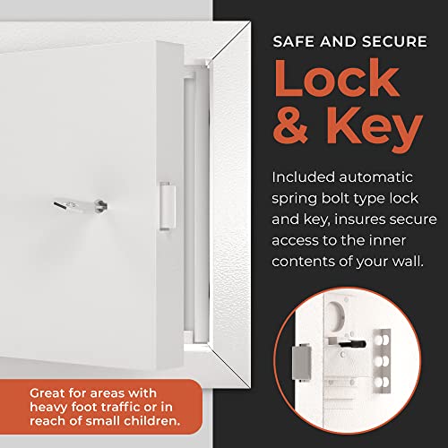 NYCO - White Steel Access Panel for Drywall with Automatic Springbolt Lock & Key - 8 3/8" x 8 3/8" Wall Access Panels - Fire Rated Access Door for Plumbing & Electrical Wall Cover - Hole Panel Cover