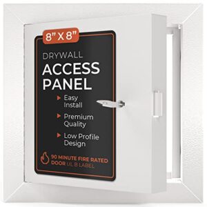 NYCO - White Steel Access Panel for Drywall with Automatic Springbolt Lock & Key - 8 3/8" x 8 3/8" Wall Access Panels - Fire Rated Access Door for Plumbing & Electrical Wall Cover - Hole Panel Cover