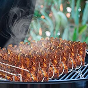 Large Rib Rack for Smoking - 6 Slots Rib Racks for Grilling - Easy to Use and Clean BBQ Rib Rack for Grill - Premium Durable Rib Rack Stainless Steel