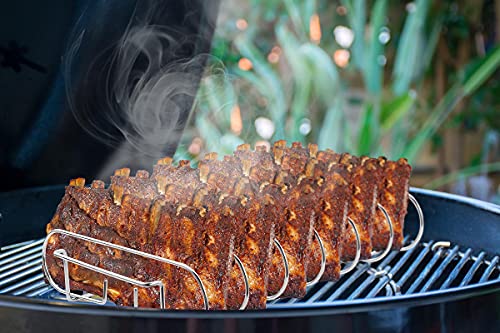 Large Rib Rack for Smoking - 6 Slots Rib Racks for Grilling - Easy to Use and Clean BBQ Rib Rack for Grill - Premium Durable Rib Rack Stainless Steel