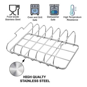 Large Rib Rack for Smoking - 6 Slots Rib Racks for Grilling - Easy to Use and Clean BBQ Rib Rack for Grill - Premium Durable Rib Rack Stainless Steel