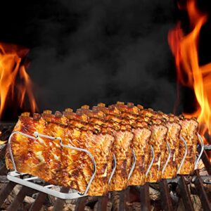 Large Rib Rack for Smoking - 6 Slots Rib Racks for Grilling - Easy to Use and Clean BBQ Rib Rack for Grill - Premium Durable Rib Rack Stainless Steel