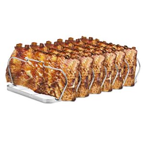 Large Rib Rack for Smoking - 6 Slots Rib Racks for Grilling - Easy to Use and Clean BBQ Rib Rack for Grill - Premium Durable Rib Rack Stainless Steel