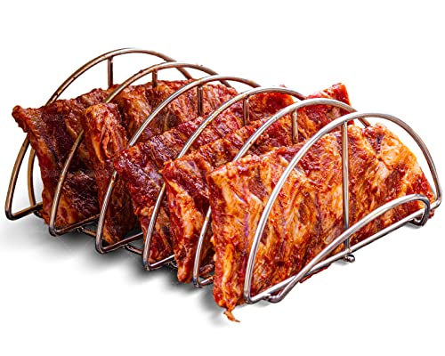 BBQ Rib Racks for Smoking, Classic Joe, BGE Grill Expander Rack Accessories - Optimizes Grilling Space, Standing Roast Rack Allows for more Even Cooking, Works with 18" or Larger Size Grill, Stainless