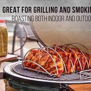 BBQ Rib Racks for Smoking, Classic Joe, BGE Grill Expander Rack Accessories - Optimizes Grilling Space, Standing Roast Rack Allows for more Even Cooking, Works with 18" or Larger Size Grill, Stainless